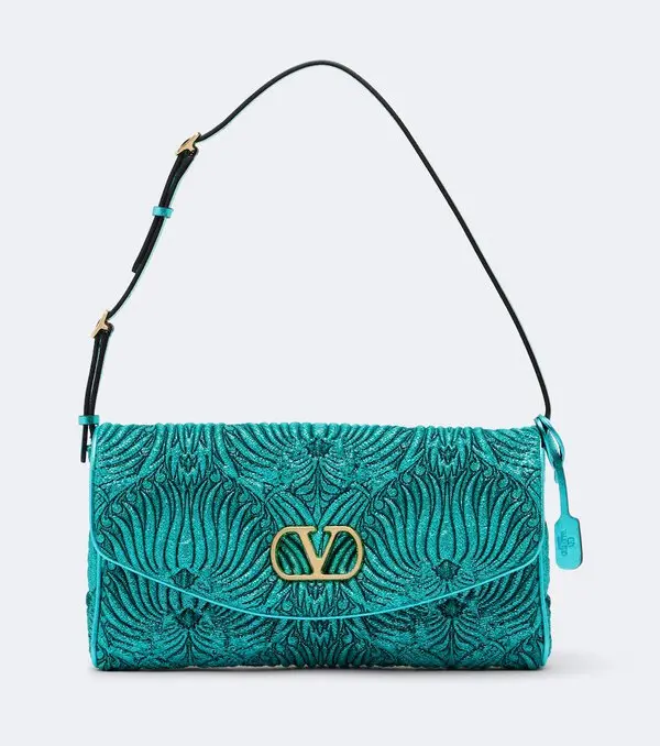 Valentino Garavani Small Cloque Jacquard Shoulder Bag - Blue