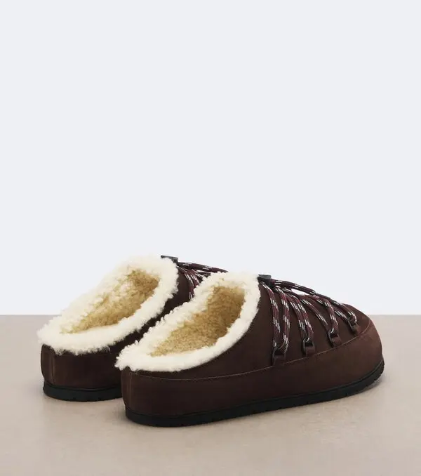 Prada Shearling-lined Suede Mules