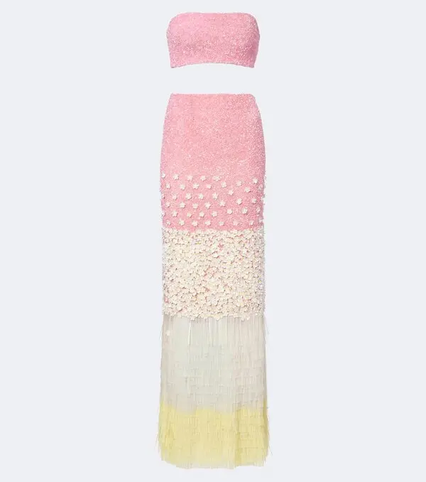 LA FUORI Sunrise Fringe Cascade Top And Maxi Skirt Set - Multicoloured