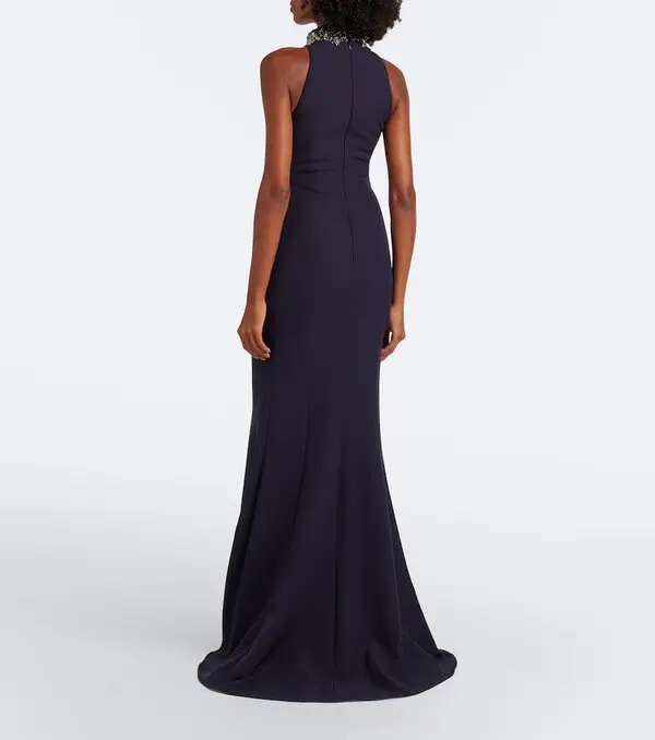 Safiyaa Lark Embellished Halterneck Crepe Gown