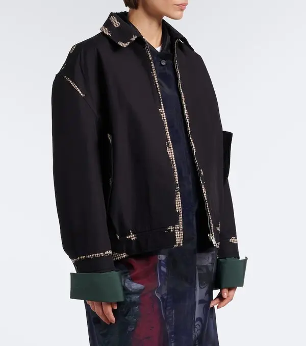 Prada Houndstooth Devoré Cotton Blouson Jacket