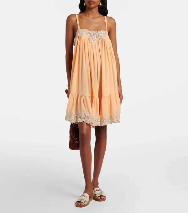Chloé Lace-trimmed Silk Georgette Minidress