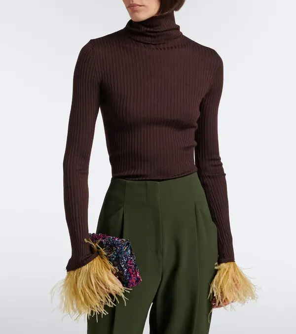La DoubleJ Feather-trimmed Cashmere And Silk Top