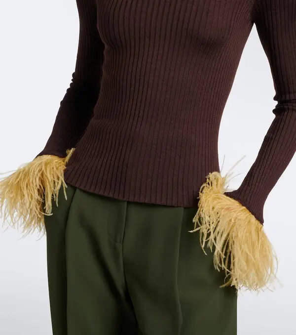 La DoubleJ Feather-trimmed Cashmere And Silk Top