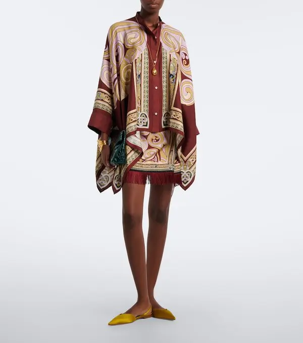 La DoubleJ Kells Fringed Silk Twill Miniskirt