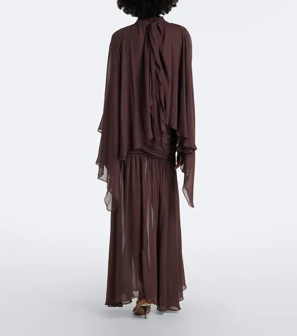 DE LA VALI Amaya Gathered Chiffon Maxi Skirt