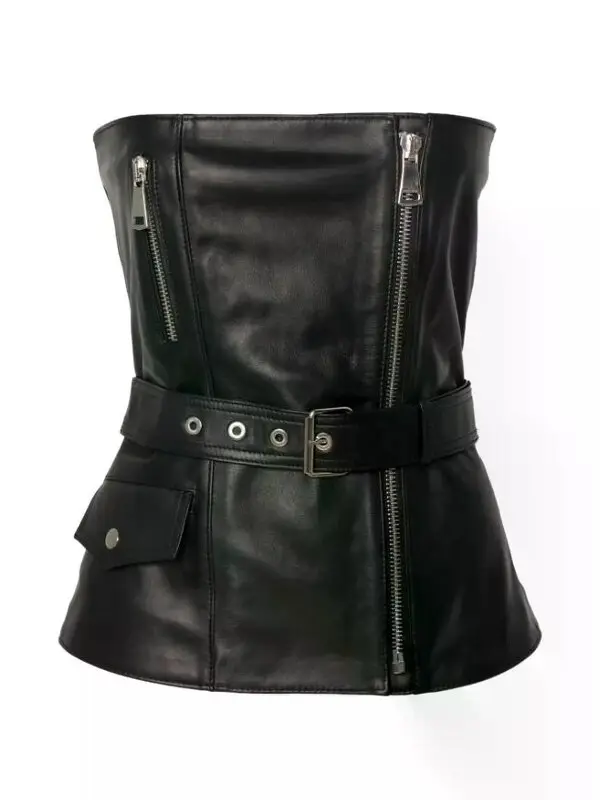 MANOKHI Jeans Belted Strapless Top - Black