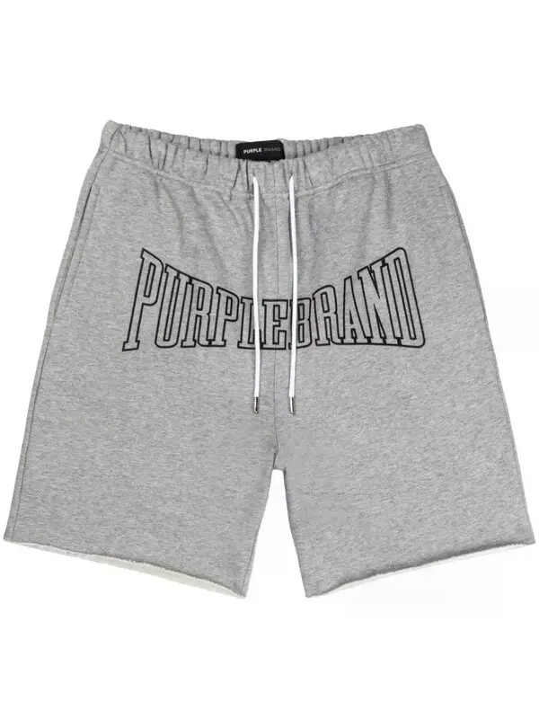 PURPLE BRAND Logo-print Raw-hem Cotton Shorts