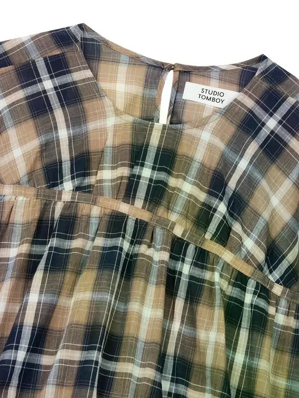 STUDIO TOMBOY Shirred Checkered Blouse
