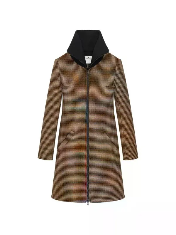 COURREGES Houndstooth-pattern High-collar Coat - Brown