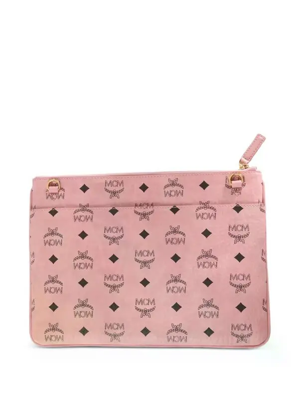 Mcm Medium Visetos Monogram-print Zipped Messenger Bag - Pink