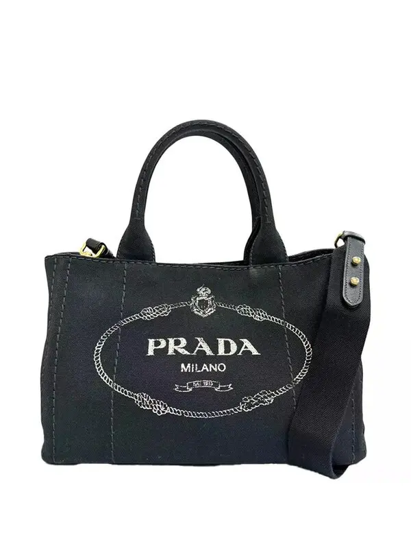 Prada 2013-2026 Small Canvas Canapa Logo Tote Satchel - Black