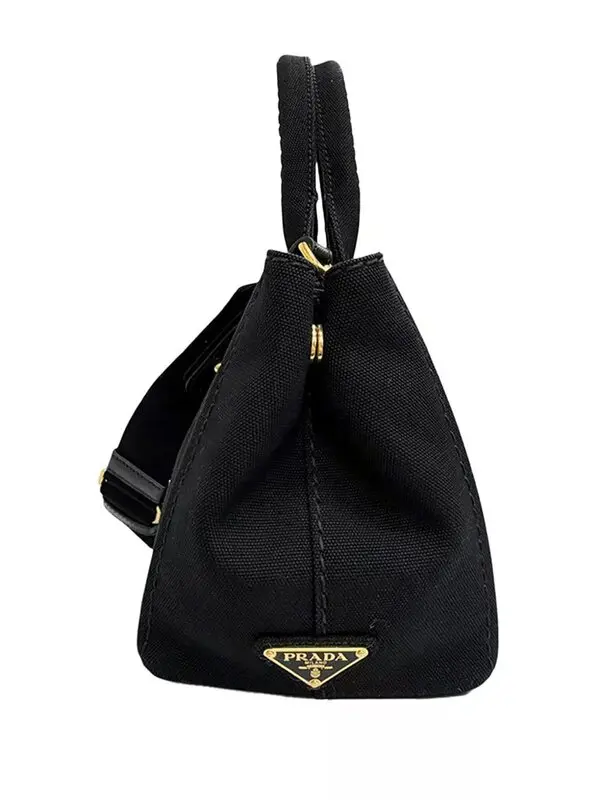 Prada 2013-2026 Small Canvas Canapa Logo Tote Satchel - Black