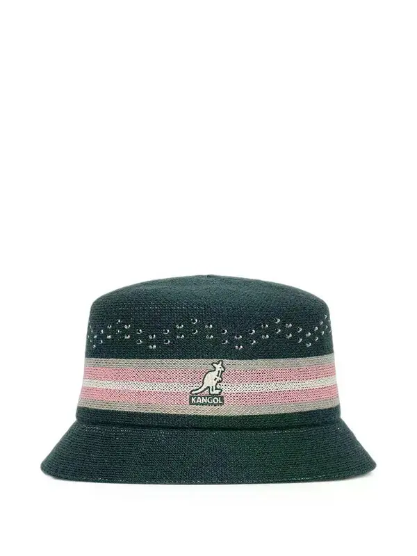 KANGOL Embellished Striped Bucket Hat - Green