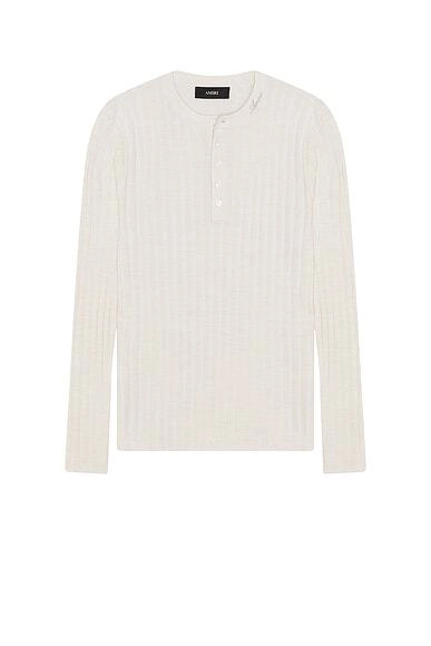 Amiri Script Knit Henley - Alabaster