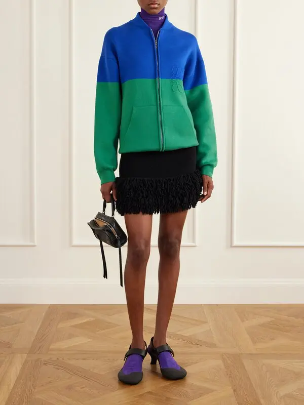 Loewe Colour-block Anagram Embroidered Cotton-blend Zip-up Sweatshirt