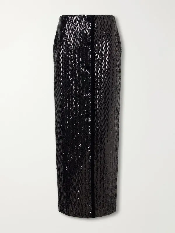 BLAZÉ MILANO All About You Malaya Sequin-embellished Midi Skirt - Black