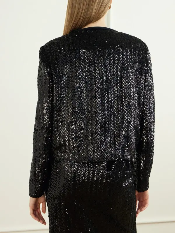 BLAZÉ MILANO Shamo Velvet-trimmed Sequined Jacket