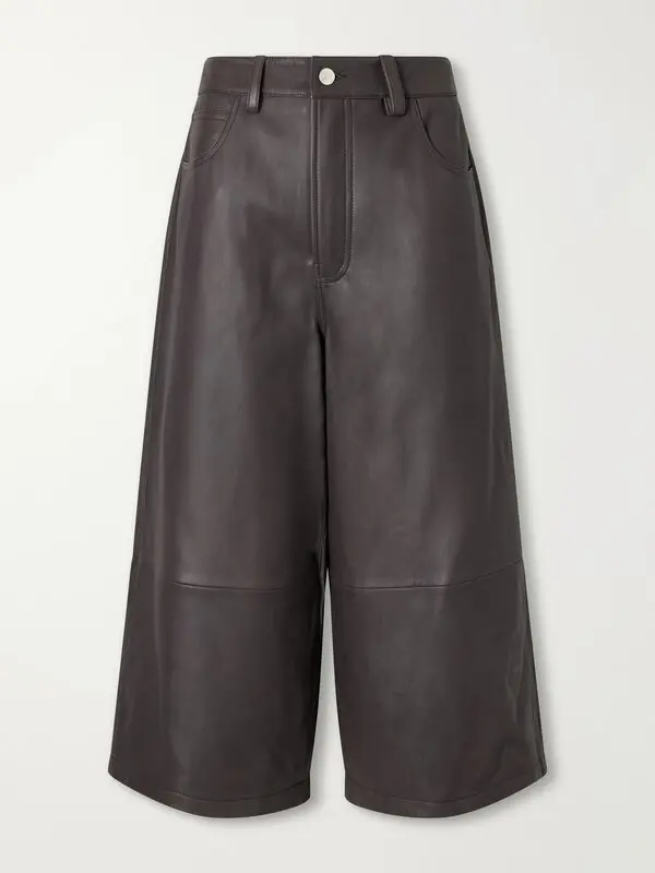 Staud Hunter Cropped Leather Wide-leg Pants - Brown