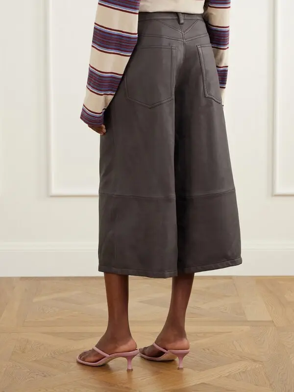 Staud Hunter Cropped Leather Wide-leg Pants