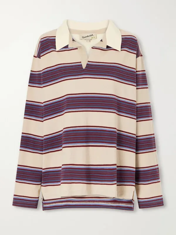 SANDERLAK Striped Cotton-jersey Polo Shirt