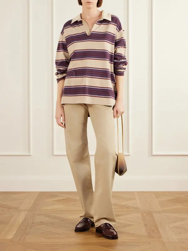 SANDERLAK Striped Cotton-jersey Polo Shirt