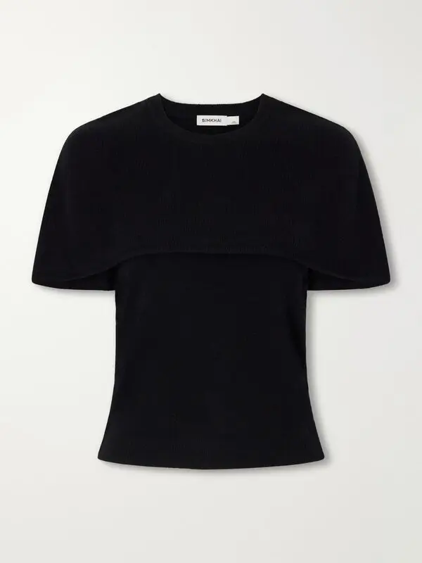 Simkhai Yuki Cape-effect Cashmere Top - Black