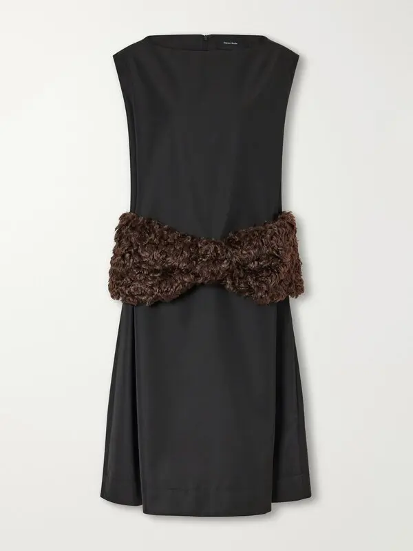 Simone Rocha Plush-trimmed Twill Midi Dress - Black