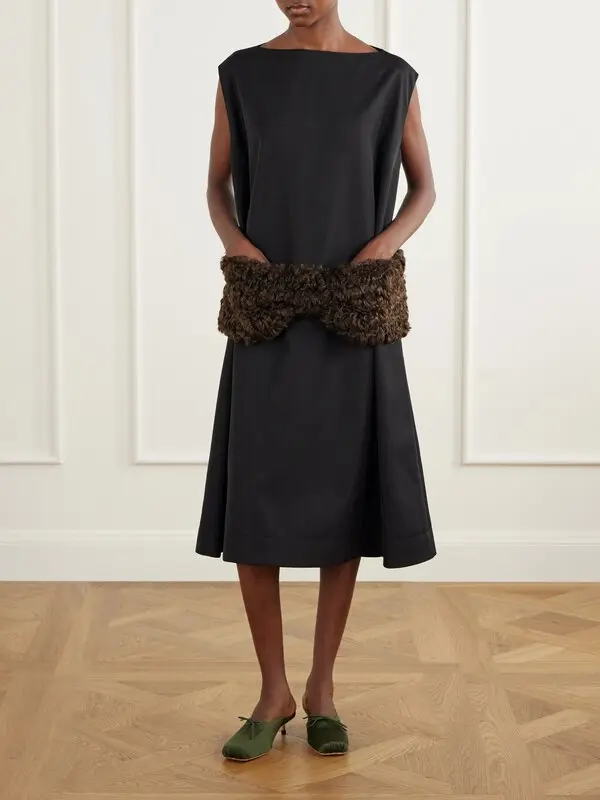 Simone Rocha Plush-trimmed Twill Midi Dress
