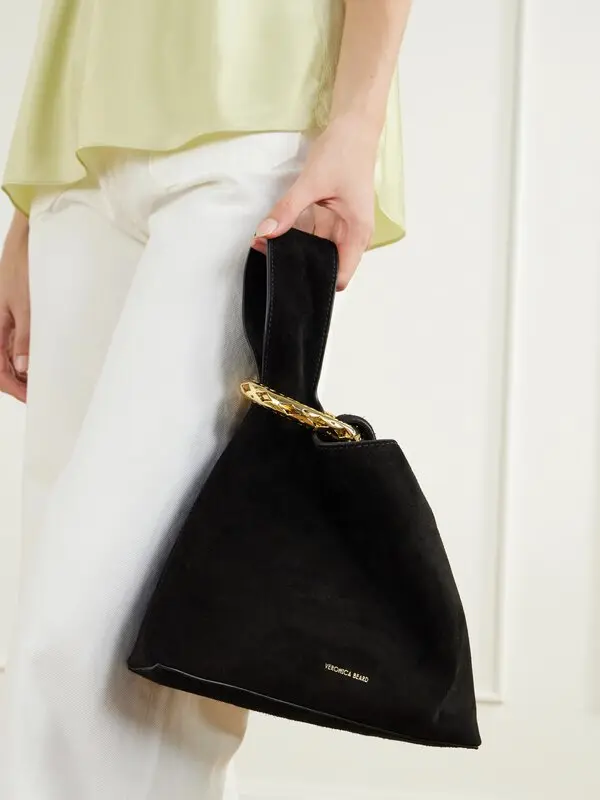 Veronica Beard Swing Embellished Suede Clutch