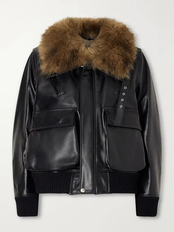 Sacai Plush-trimmed Leather Jacket - Black