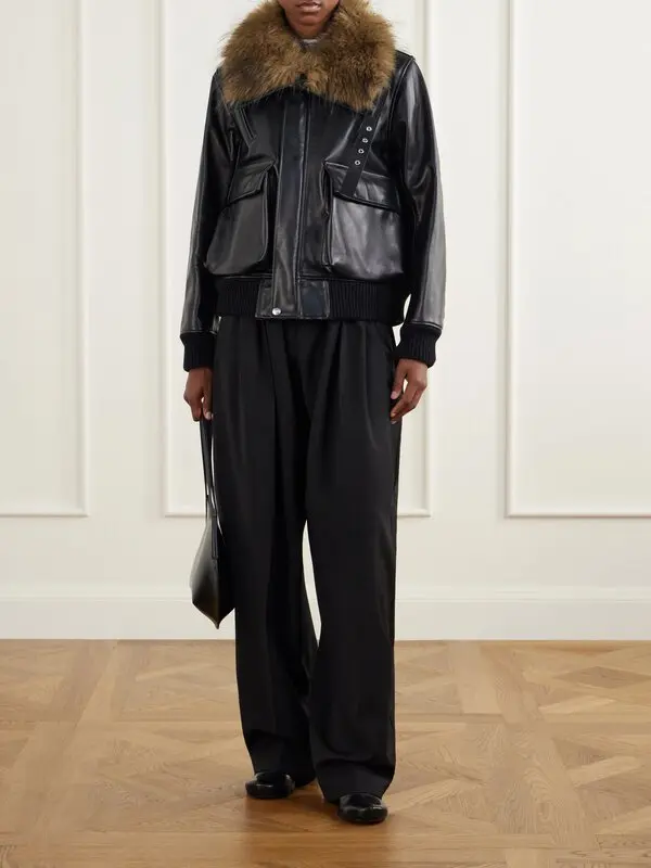 Sacai Plush-trimmed Leather Jacket