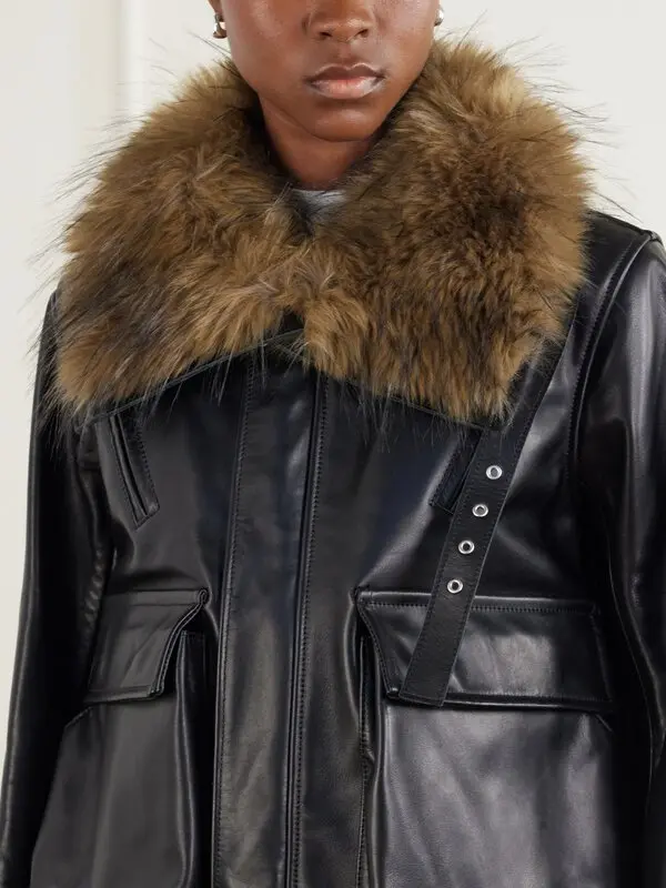 Sacai Plush-trimmed Leather Jacket
