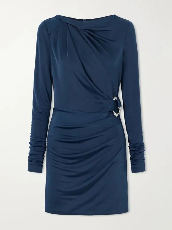 Rebecca Vallance Kiana Embellished Gathered Stretch Mini Dress - Blue