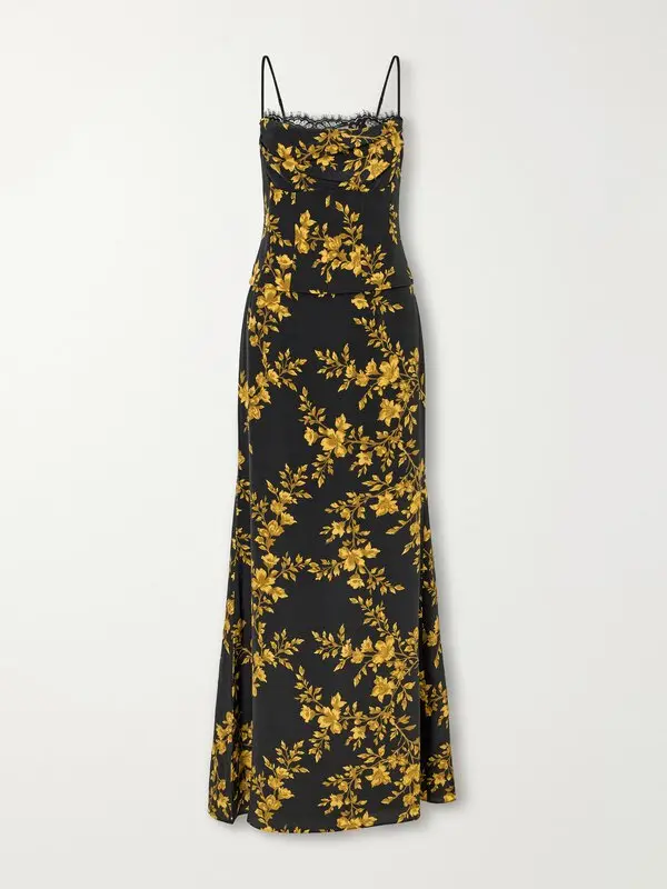 Rebecca Vallance Giled Floral Floral-print Silk-crepe De Chine Gown - Black