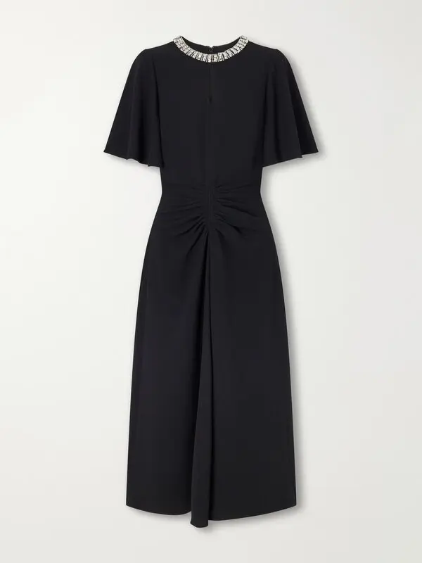 Rebecca Vallance Noemie Crystal-embellished Draped Crepe Midi Dress - Black