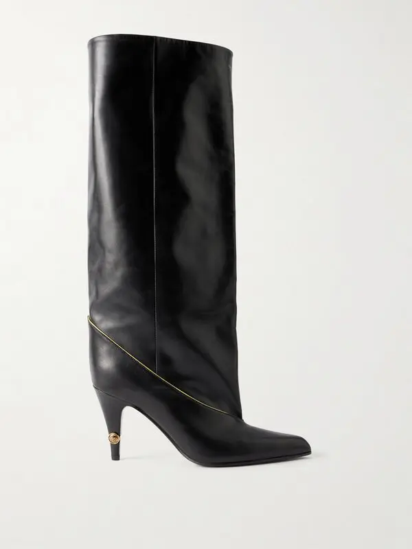 Versace 90 Calf Leather Knee Boots