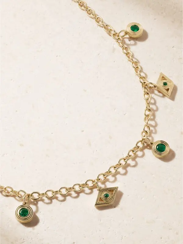 SYDNEY EVAN 14-karat Emerald And Evil Eye Necklace