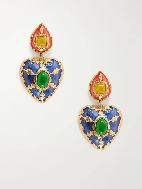 Saint Laurent Bo Coeur Embellished Earrings - Gold