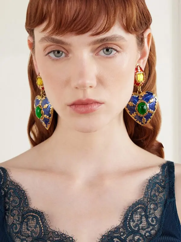 Saint Laurent Bo Coeur Embellished Earrings
