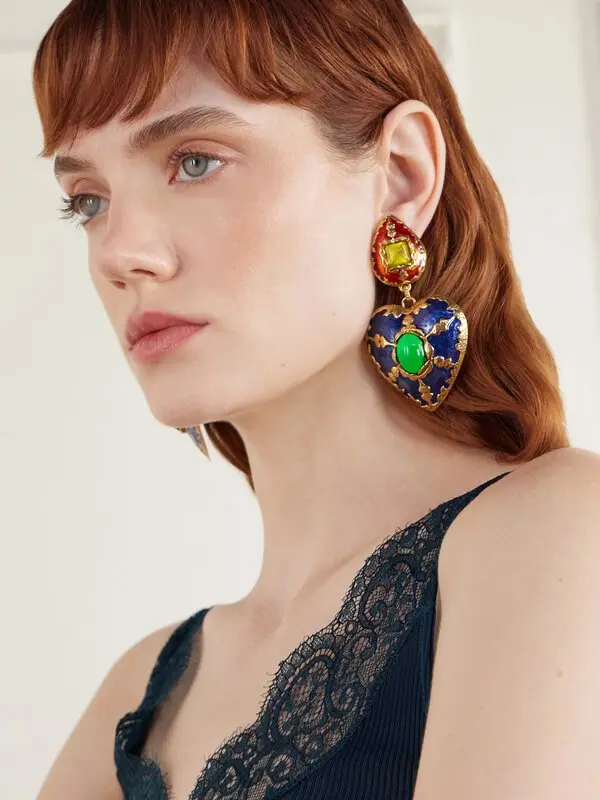 Saint Laurent Bo Coeur Embellished Earrings