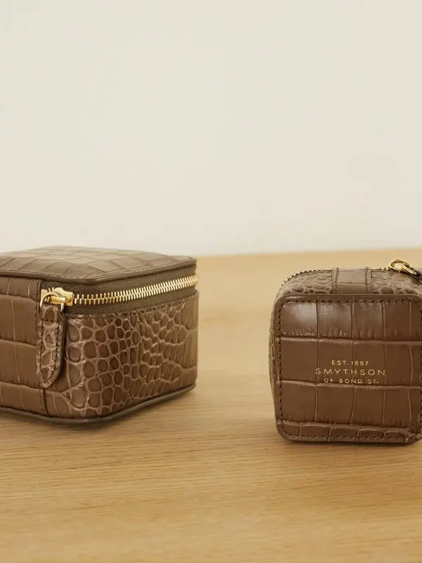 Smythson Mara Set Of Three Croc-embossed Leather Jewelry Cases