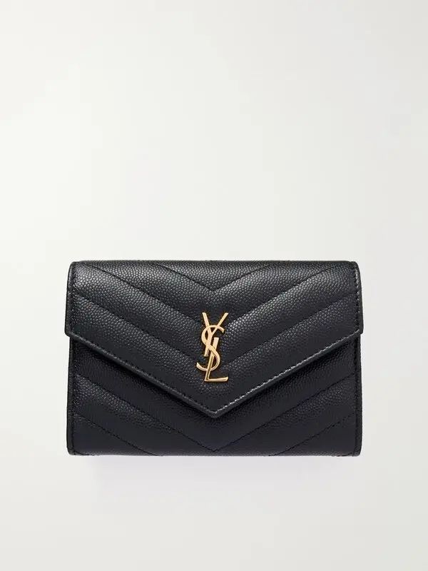 Saint Laurent Cassandre Metalassé Leather Wallet - Black