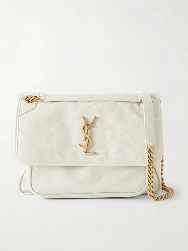 Saint Laurent Niki Crinkled-leather Shoulder Bag - White
