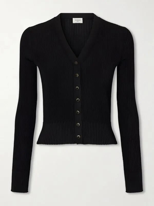 Saint Laurent Ribbed Cardigan - Black