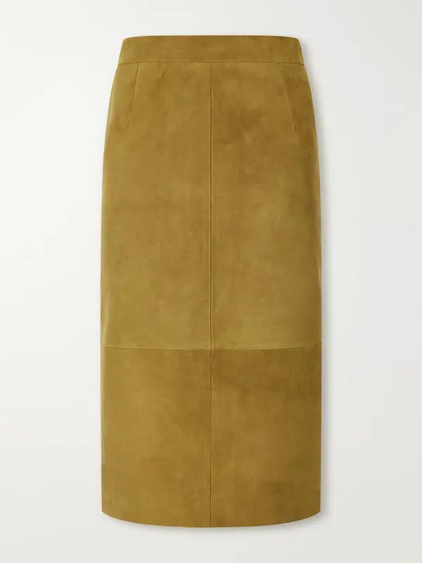 Altuzarra Hank Paneled Suede Knee-length Skirt - Brown