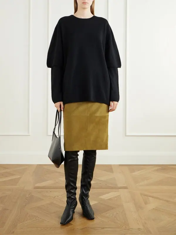 Altuzarra Hank Paneled Suede Knee-length Skirt