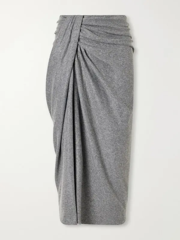 MARANT ETOILE Jeldia Gathered Draped Stretch Midi Skirt - Gray