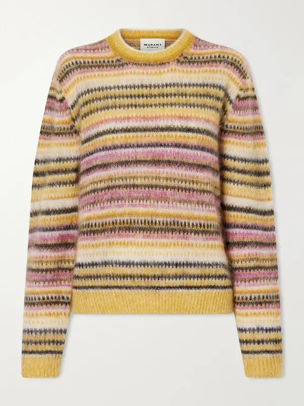 MARANT ETOILE Morine Striped Brushed Mohair And Wool-blend Sweater - Yellow