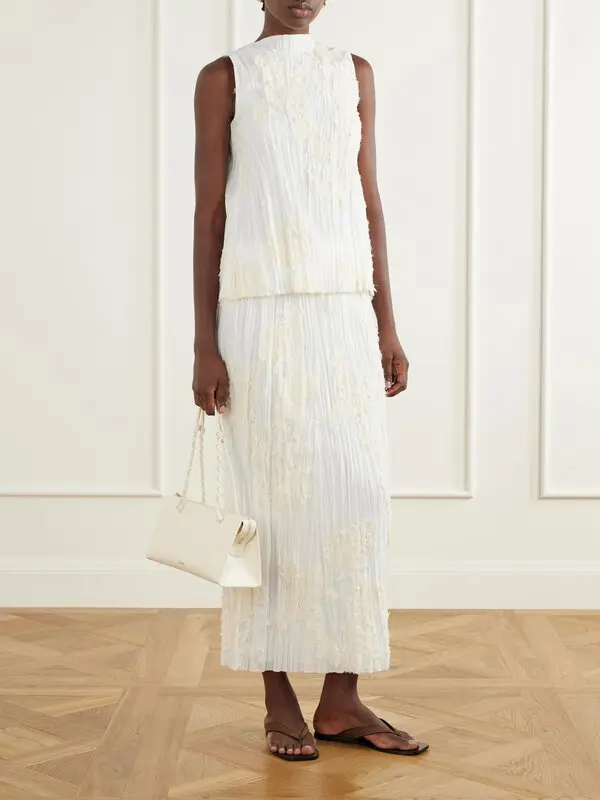 KALLMEYER Embellished Pleated Cotton And Silk-blend Blouse